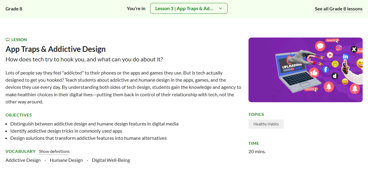 Connecticut Model Digital Literacy & Well-Being for Grade 8, App Traps ...