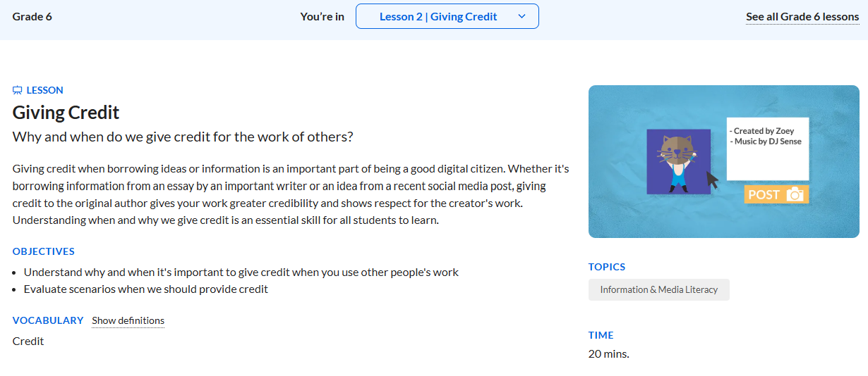 Connecticut Model Digital Literacy & Well-Being for Grade 6, Giving ...